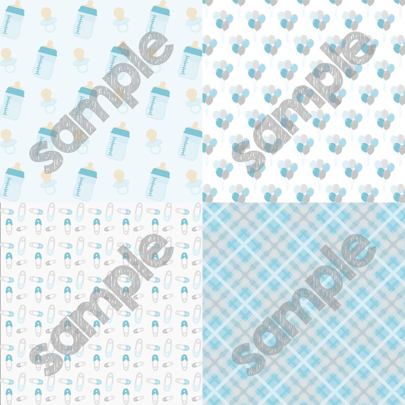 Baby Shower Boy Digital Paper Pack, Blue, Instant Download, 12" X 12 ...
