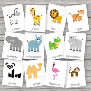 Printable Kids Zoo Animals Flashcards, Spanish - Etsy UK