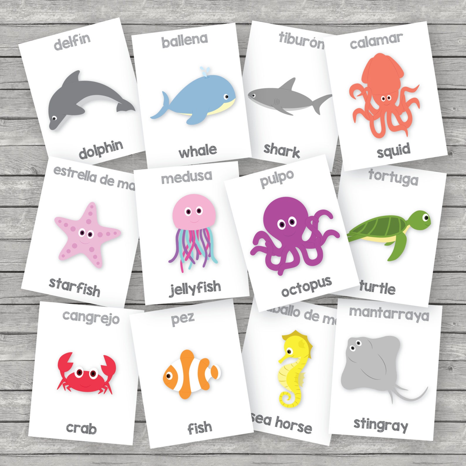 Tarjetas de animales del mar imprimibles para niños - Etsy México