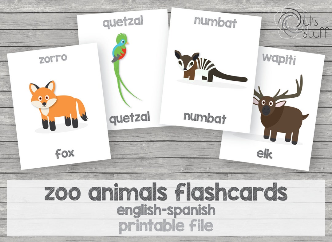 Printable Kid’s Zoo Animals Flashcards, English-spanish - Etsy