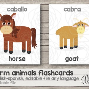 Printable Kids Farm Animals Flash Cards, English and Spanish, Printable ...
