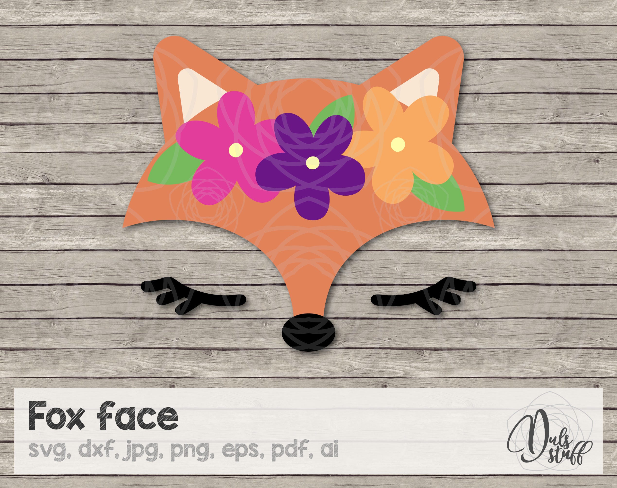Fox Fox Face Fox Face With Flowers Fox Face Cricut Fox - Etsy