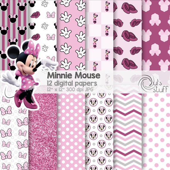 Minnie Mouse pink digital paper pack, instant download, 12" x 12" by ...