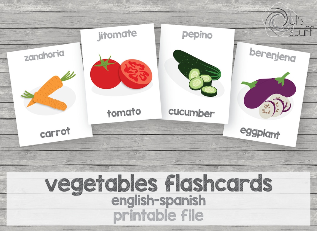 Printable Kids Vegetables Flashcards, English-spanish - Etsy