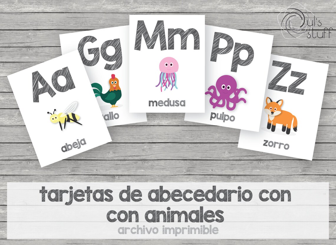 Printable Kids ABC With Animals Flashcards Spanish - Etsy