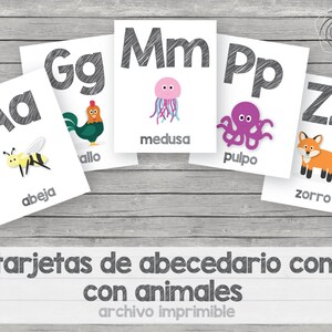 Printable Kids ABC With Animals Flashcards, Spanish - Etsy