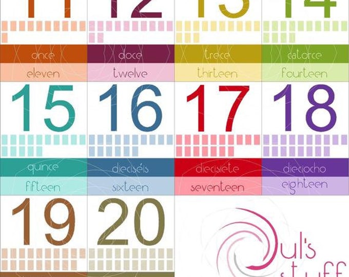 English Spanish Bilingual Numbers Flash Cards 1-20 , Printable Games ...