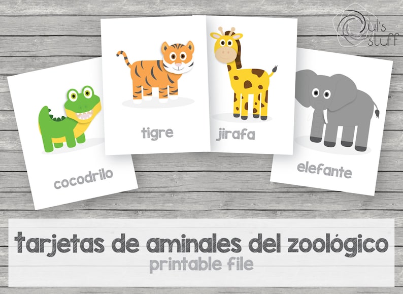 Tarjetas de animales del zoológico imprimibles para niños en español ...