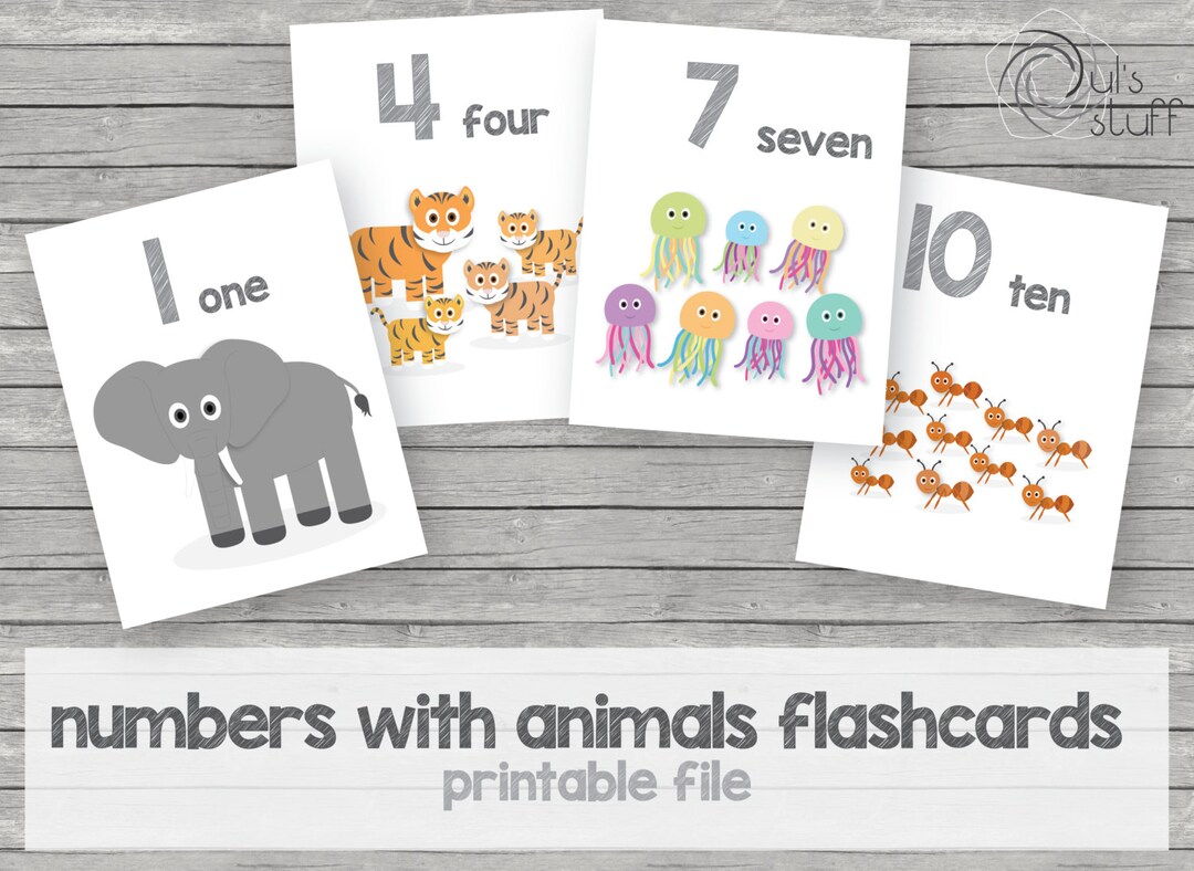 Printable Kids Numbers With Animals Flashcards, English. - Etsy