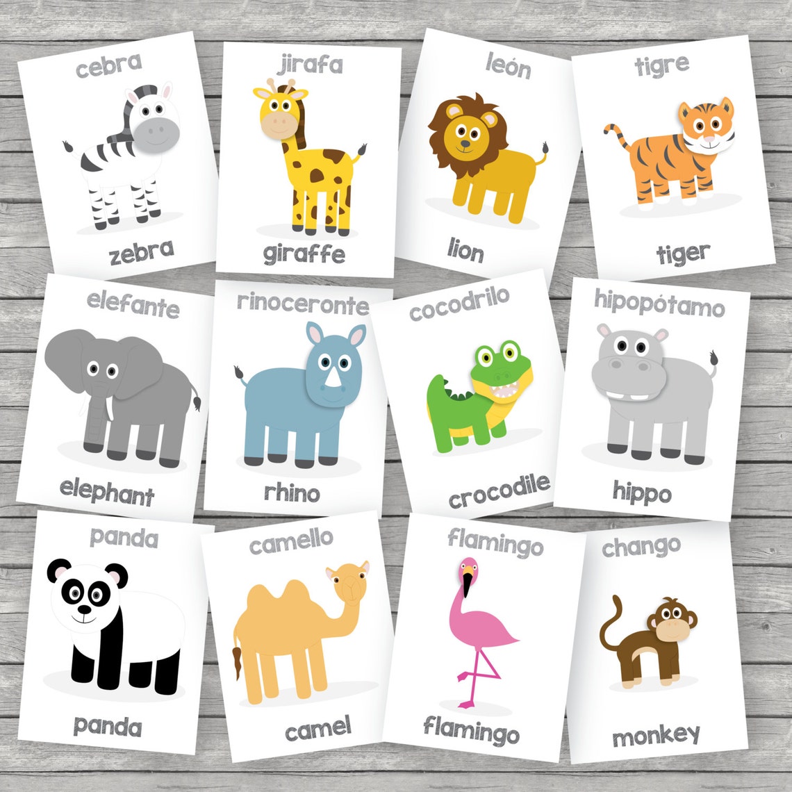 Printable Zoo Animal Flashcards for Kids English-spanish. - Etsy