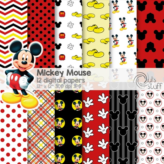 Mickey Mouse digital paper pack, instant download, 12" x 12" by Dul's ...