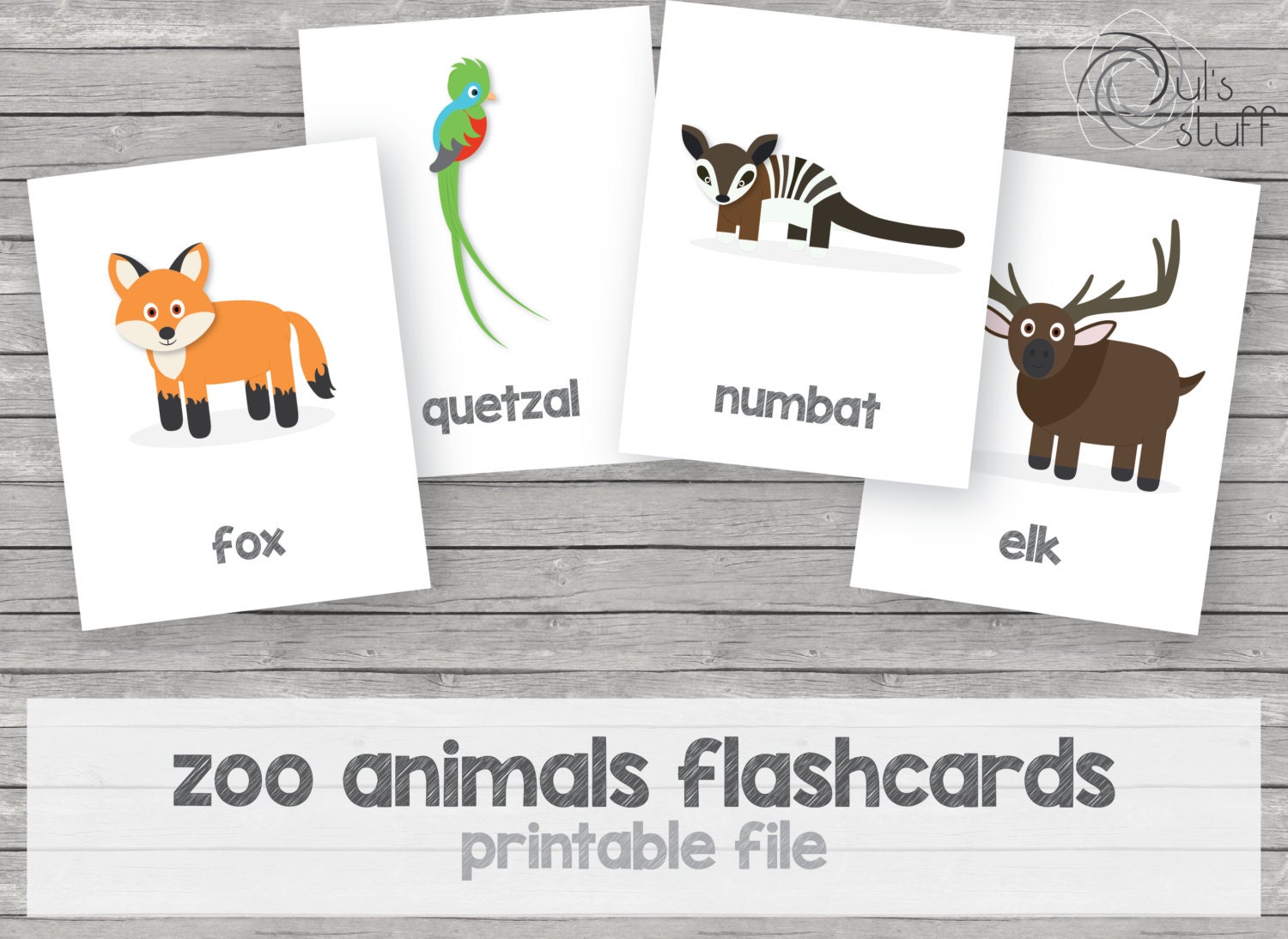 Printable kids zoo animals flashcards english | Etsy