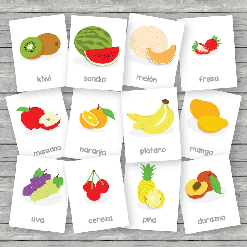 Printable Kids Fruit Flashcards Spanish - Etsy UK