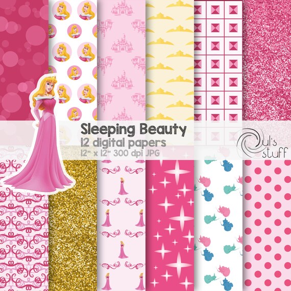 Aurora, Sleeping Beauty digital paper pack, instant download, 12" x 12 ...