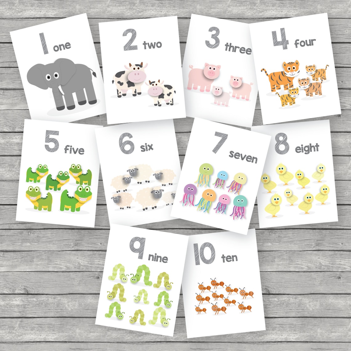 Printable Kids Numbers With Animals Flashcards English. | Etsy