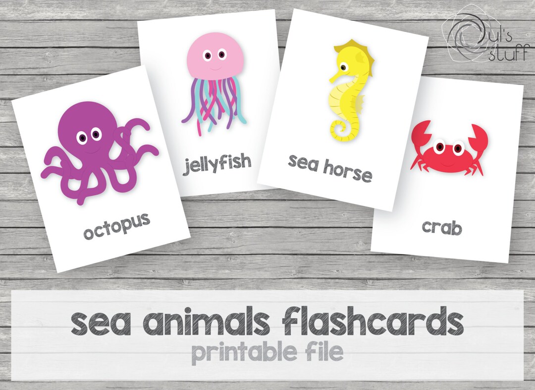 Printable Kids Sea Animals Flashcards, English - Etsy