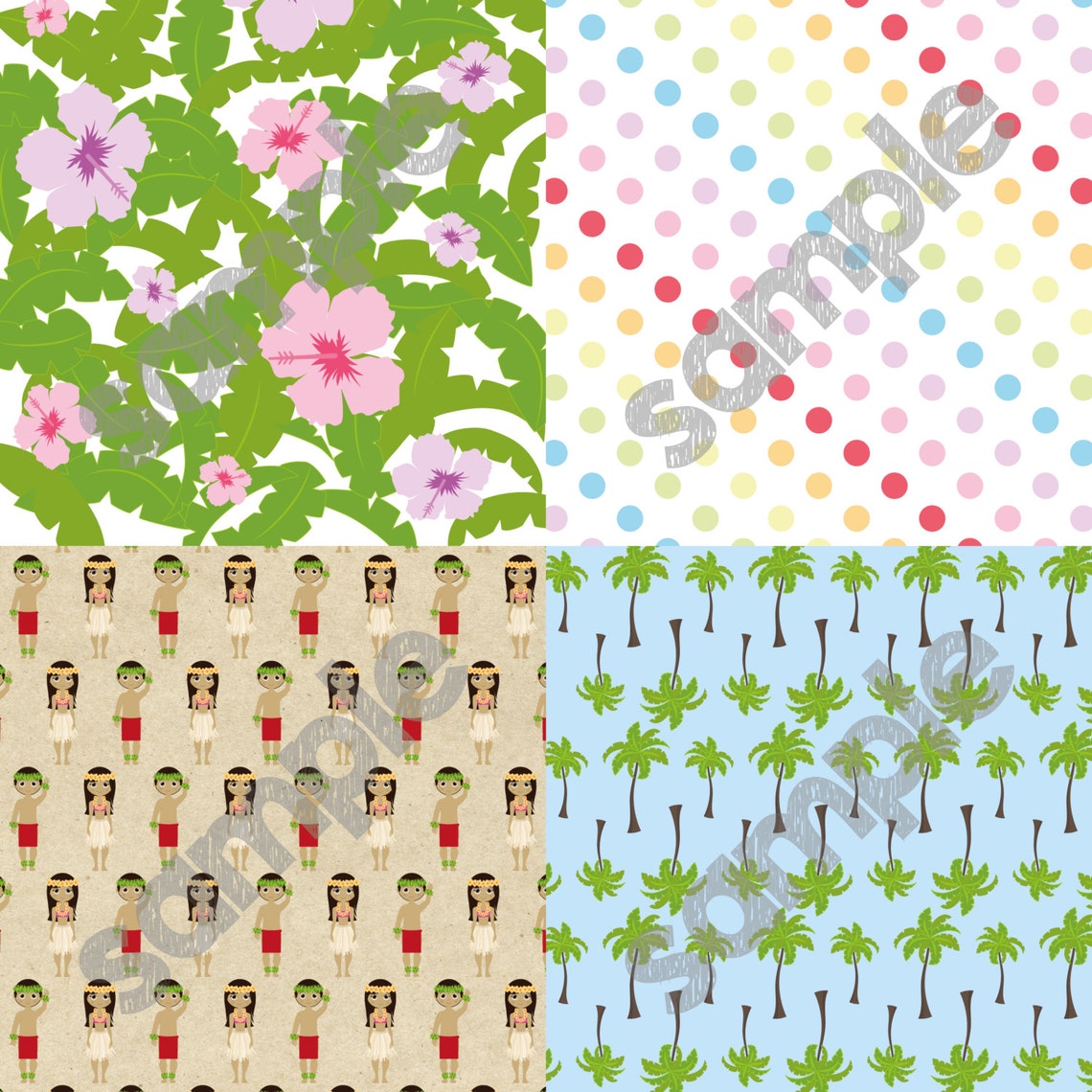 Hawaiian Luau Digital Paper Pack, Hula, Hawaiian Digital Paper ...