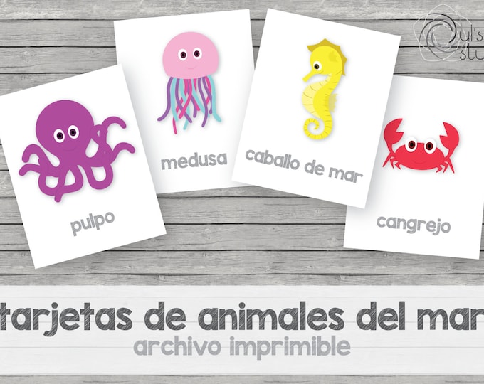 Printable Kids Sea Animals Flashcards Spanish - Etsy