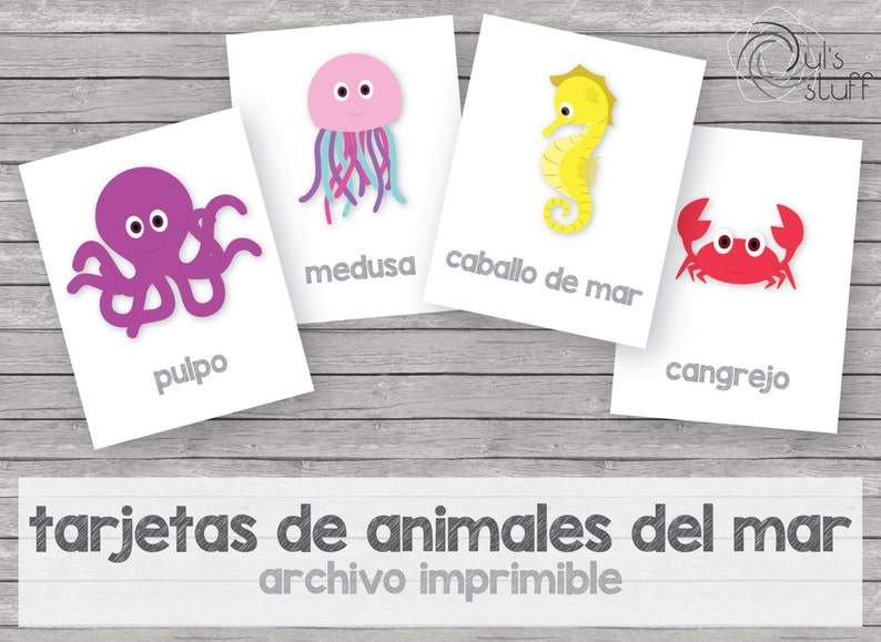 Tarjetas de animales del mar imprimibles para niños en español - Etsy ...