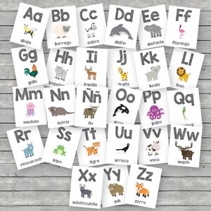 Printable Kids ABC With Animals Flashcards, Spanish - Etsy