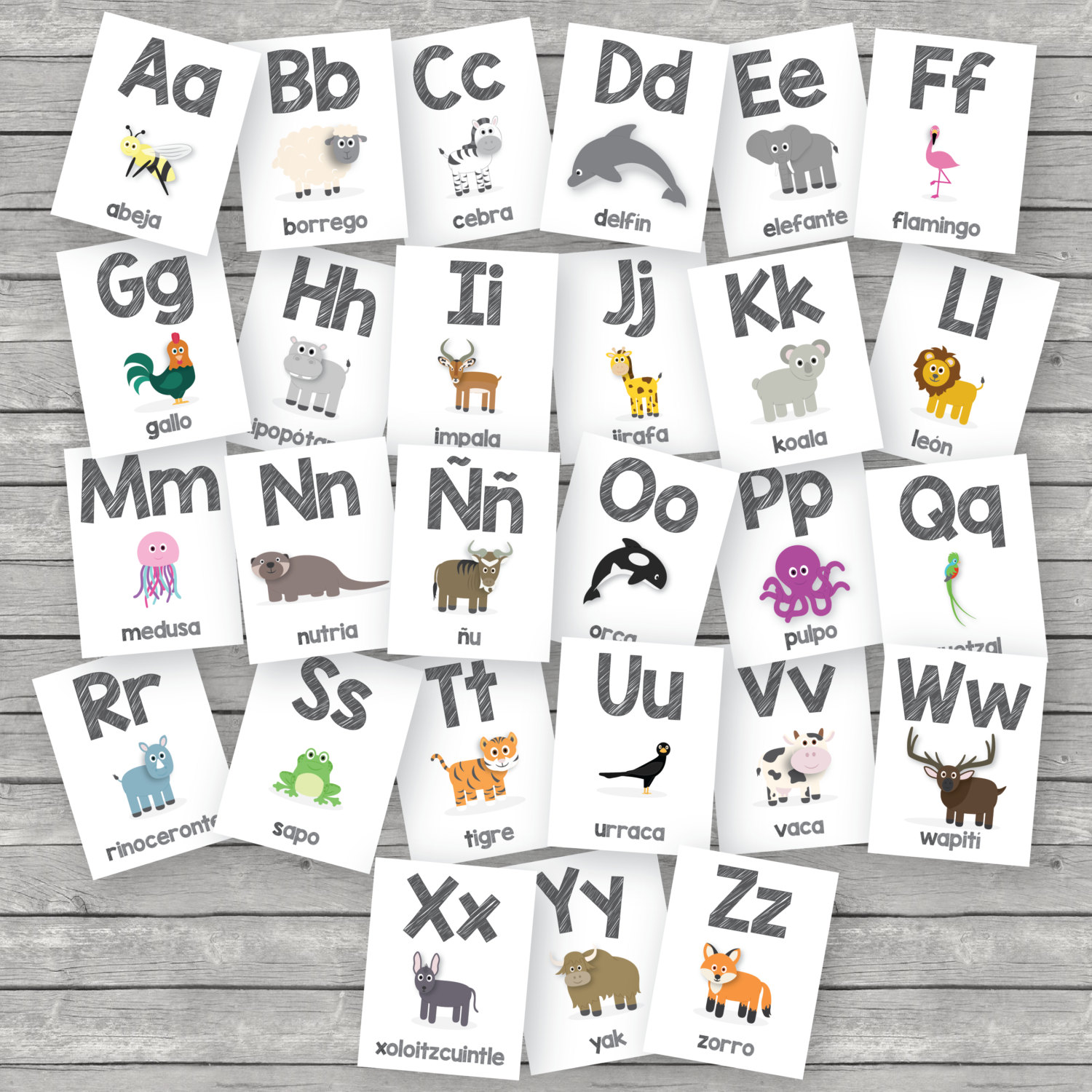 Tarjetas de ABC con animales imprimibles para niños - Etsy México