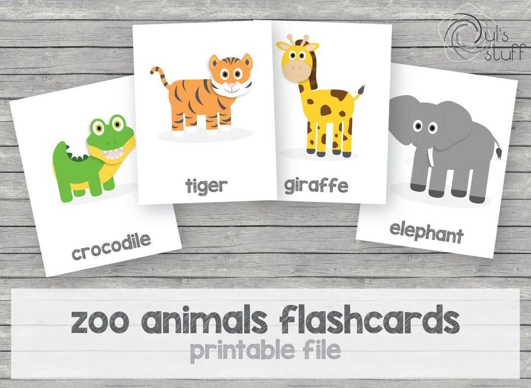 Printable Kids Zoo Animals Flashcards, English - Etsy