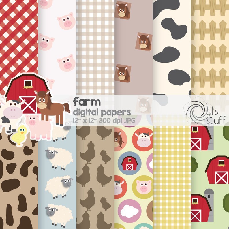 Farm Digital Paper Pack, Instant Download, 12" X 12" - Etsy