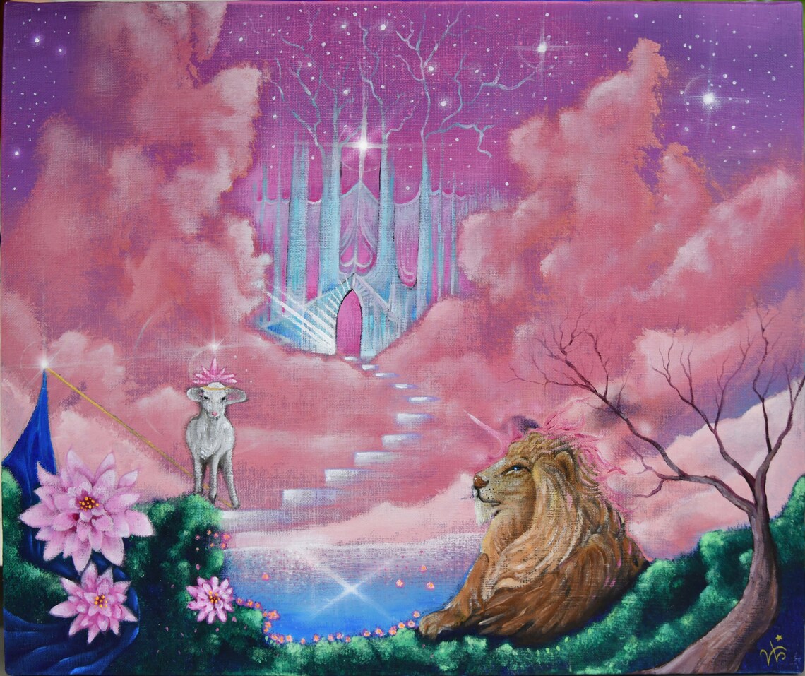Lion and Lamb at the Gates of Heaven Art Print, Psychedelic Poster ...