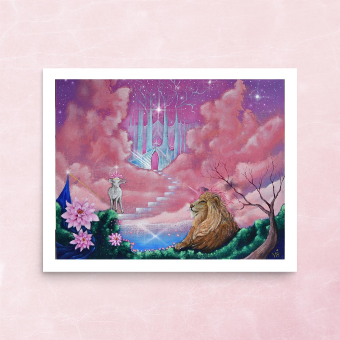 Lion and Lamb at the Gates of Heaven Art Print, Psychedelic Poster ...