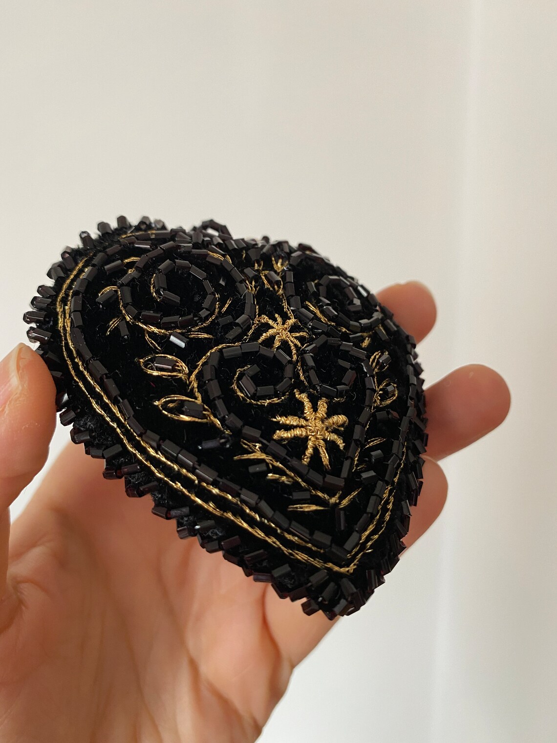 Black Velvet Heart and Metalic Gold Embroidery - Etsy