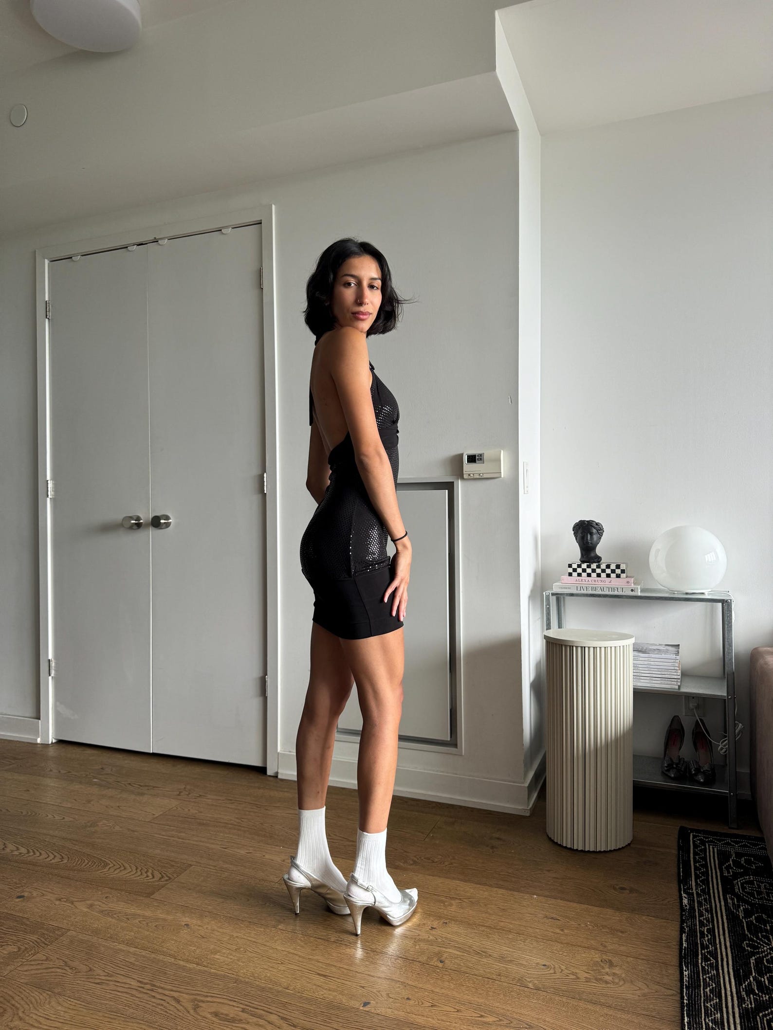 Y2K HALTER DRESS Black Sequin Fitted Club Style Dress by Seduction With ...