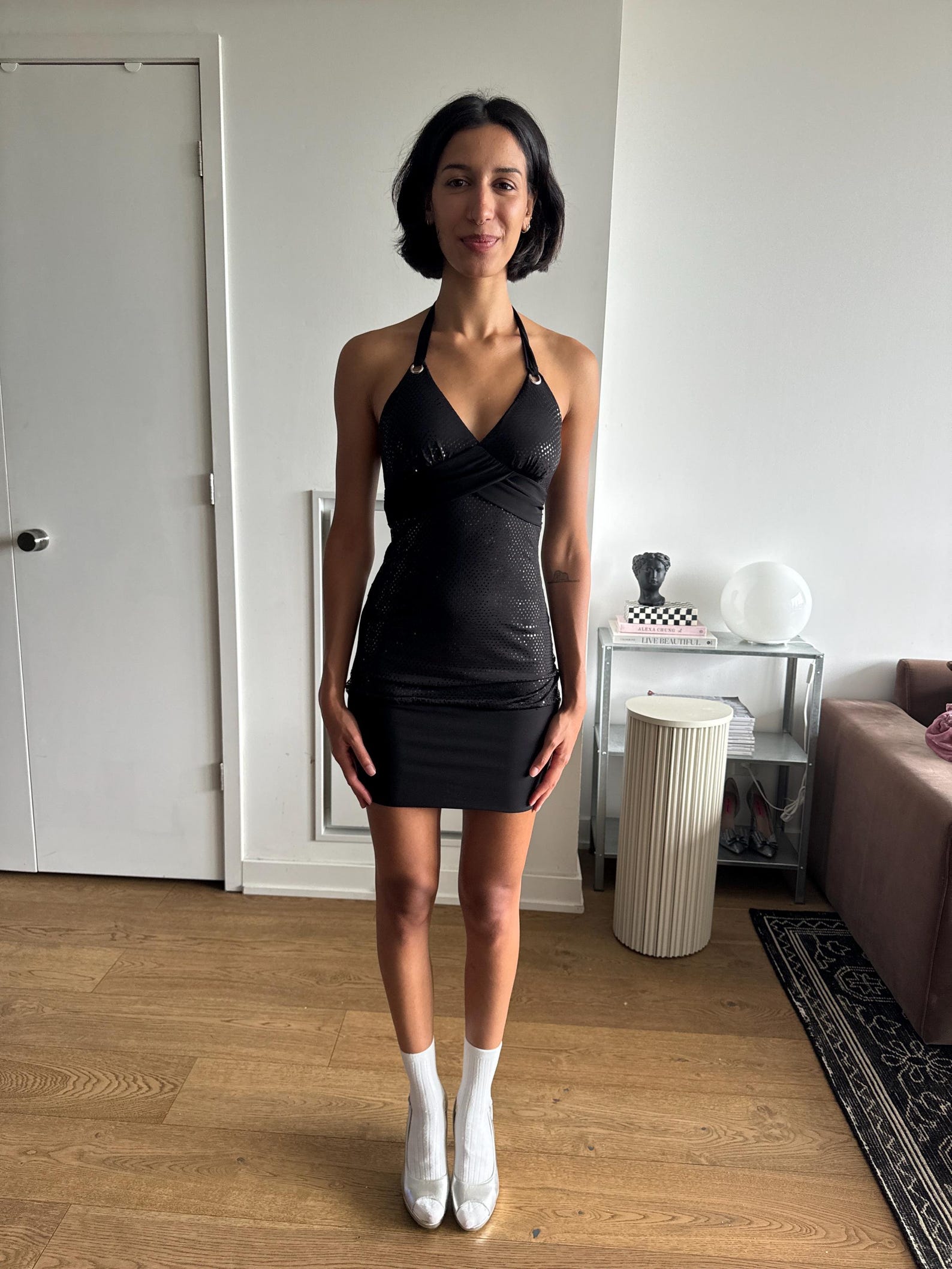 Y2K HALTER DRESS Black Sequin Fitted Club Style Dress by Seduction With ...