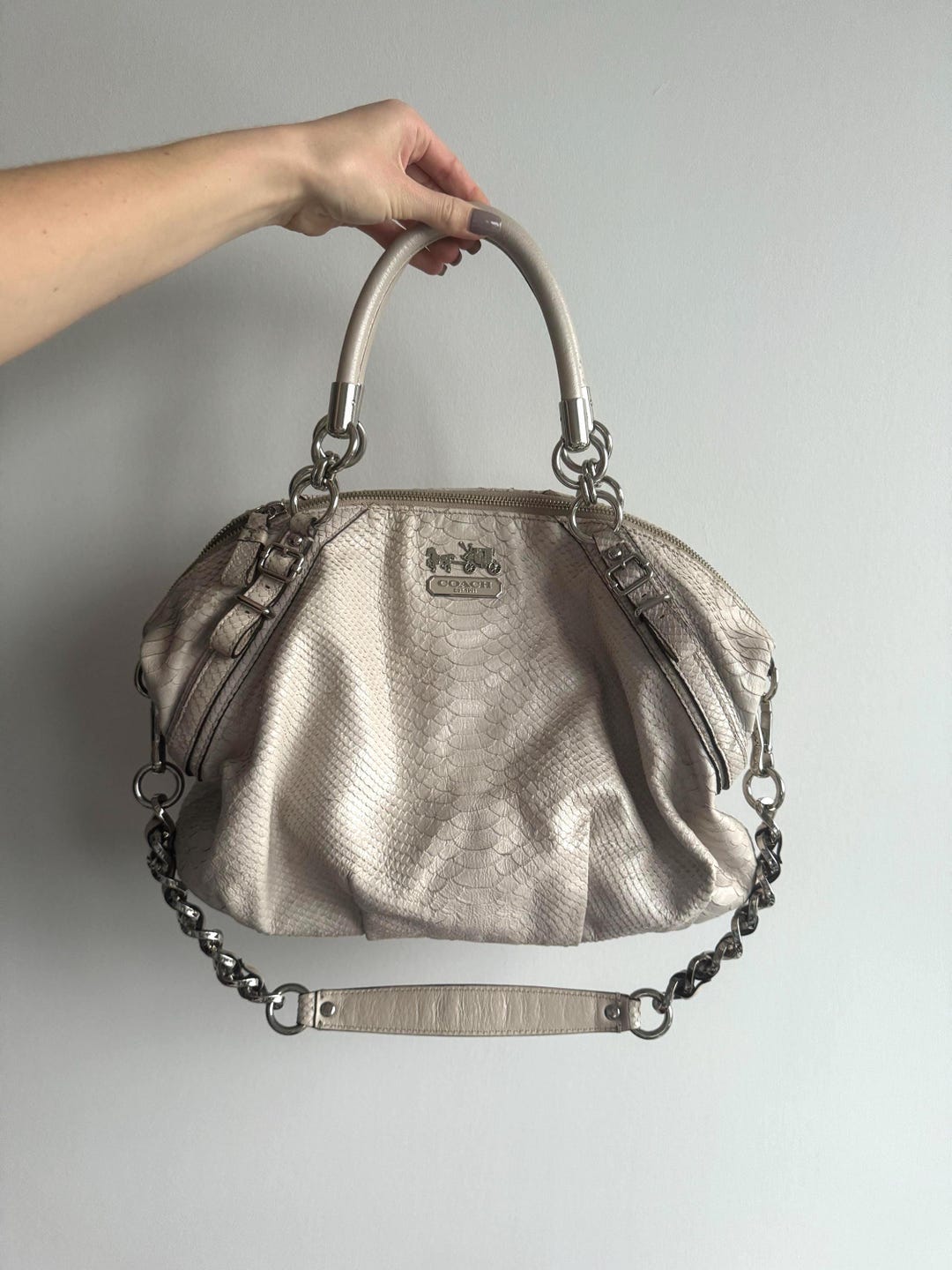 COACH MADISON PURSE Beige / off White Embossed Python Leather Shoulder ...