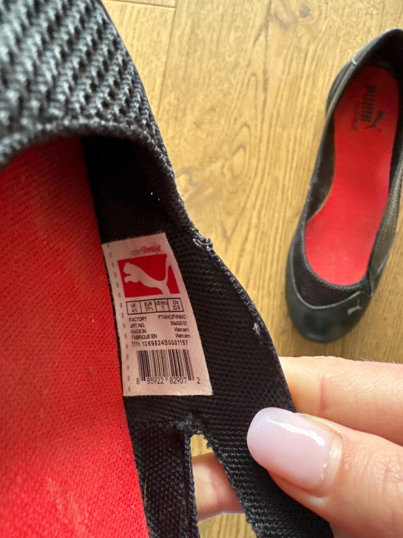 PUMA BALLET FLATS Black/ Red Sporty Ballerina Slip Ons With Cut Outs ...