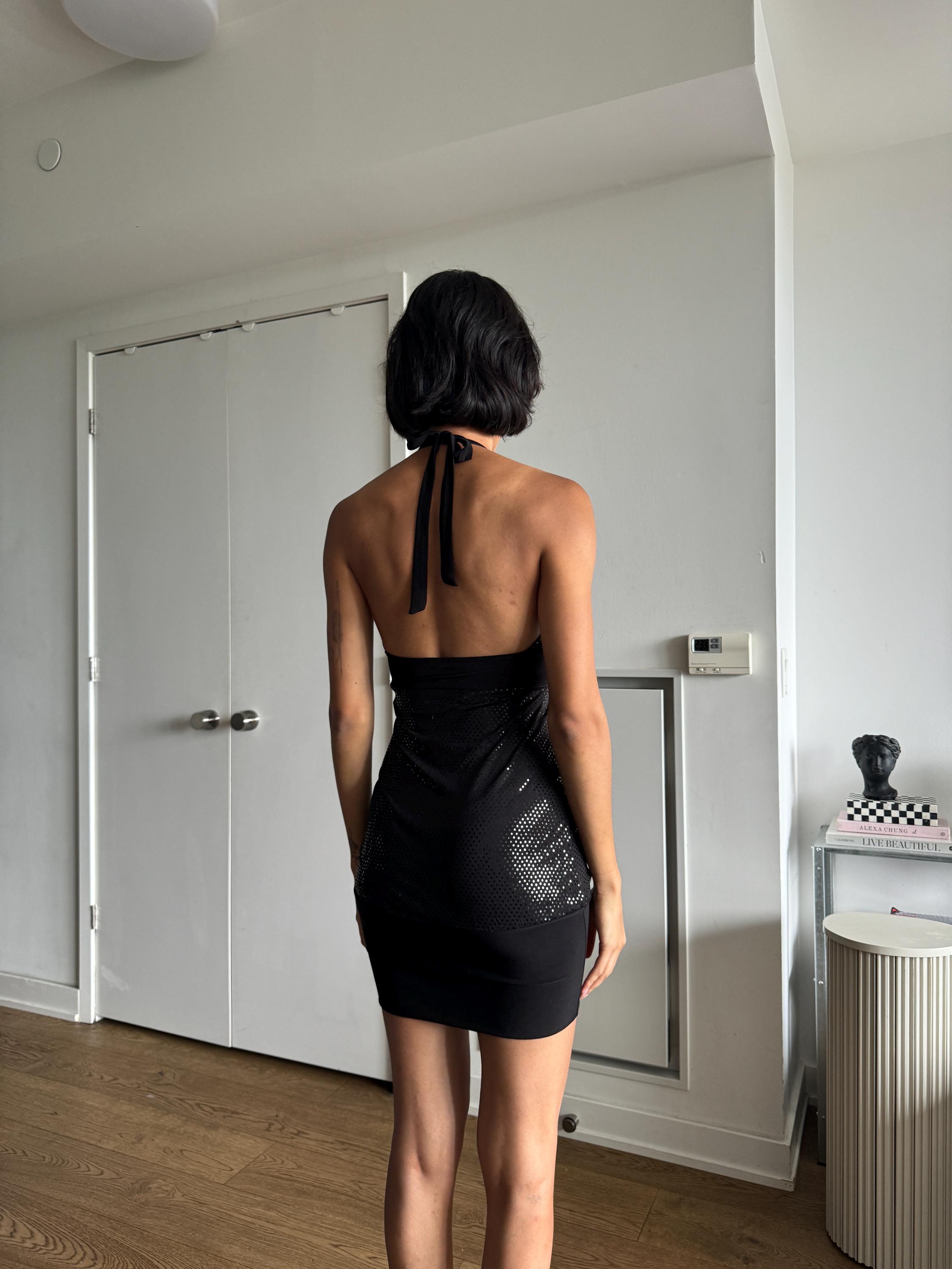 Y2K HALTER DRESS Black Sequin Fitted Club Style Dress by Seduction With ...