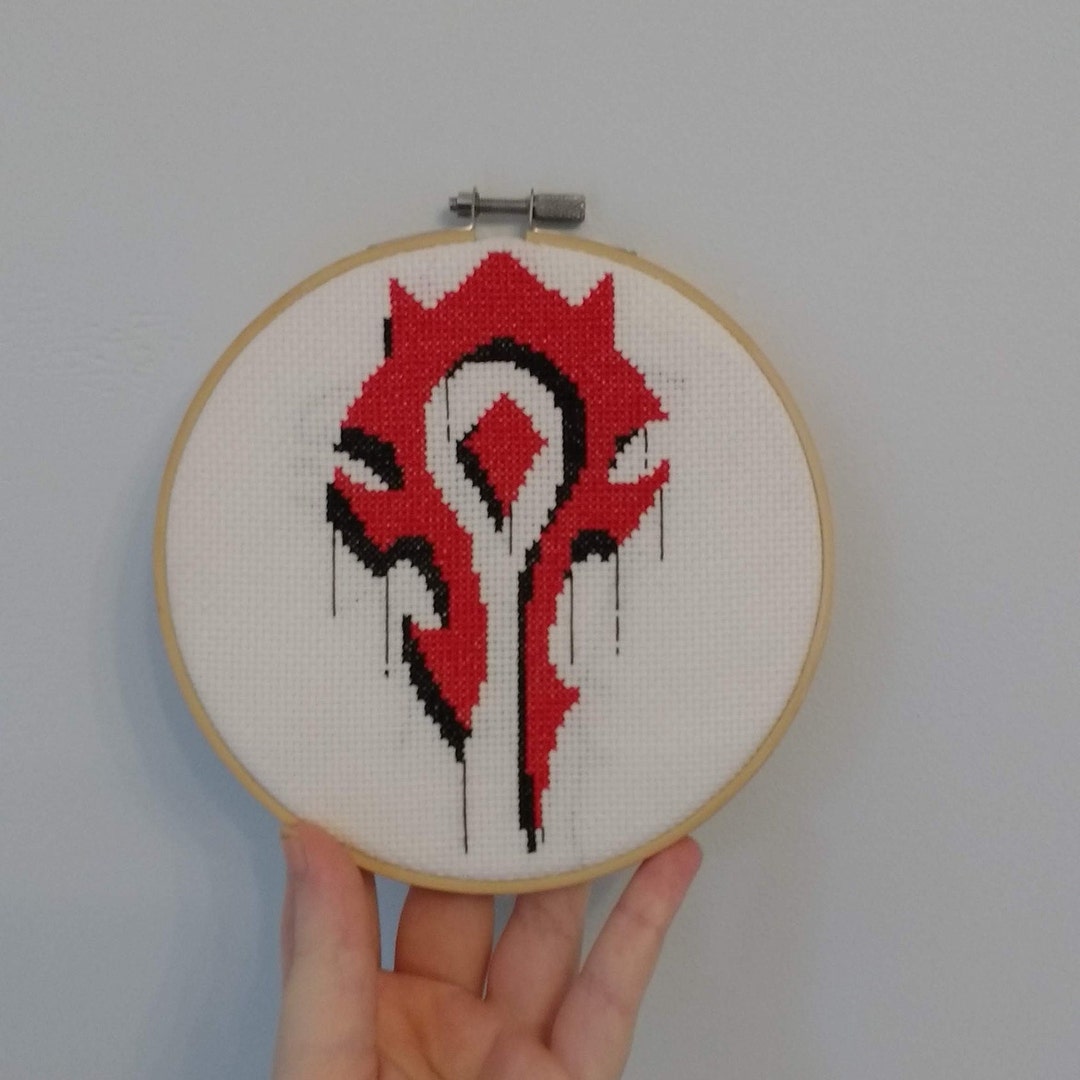 World of Warcraft, Horde Wall Decor, Cross Stitched Horde Logo - Etsy