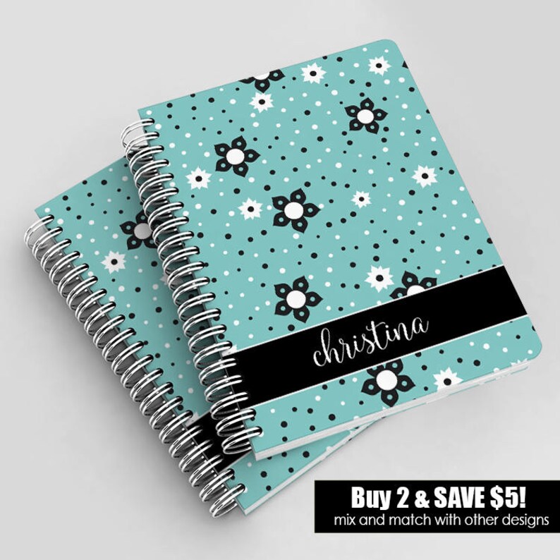 Personalized Kids Notebook Journal Note Pad Book Teal Floral | Etsy