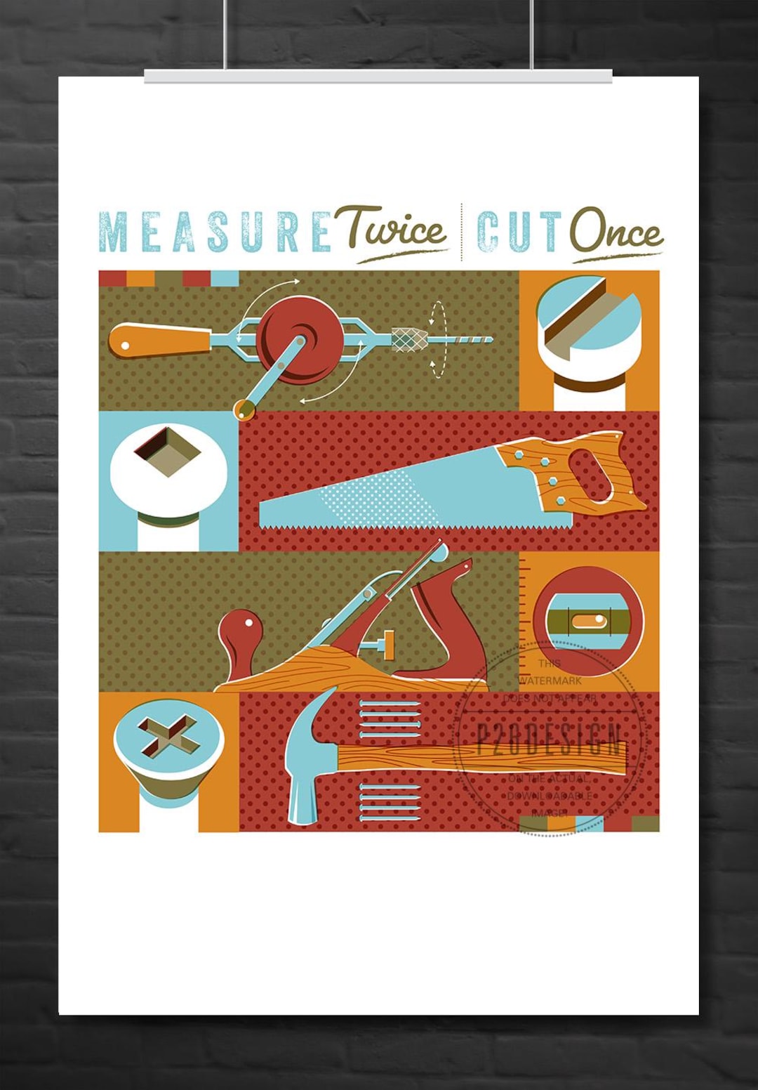 Wood Work Downloadable Art Print, Carpentry Digital Art, Retro-style ...