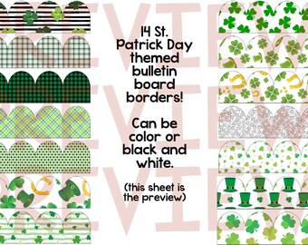 St. Patrick's Day BORDERS 40 Bulletin Board Borders Printable Set 40 ...