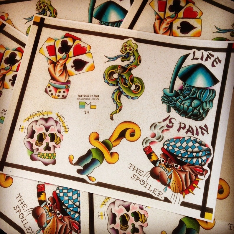 11 X 14" Watercolor Traditional Tattoo Flash Print - Etsy