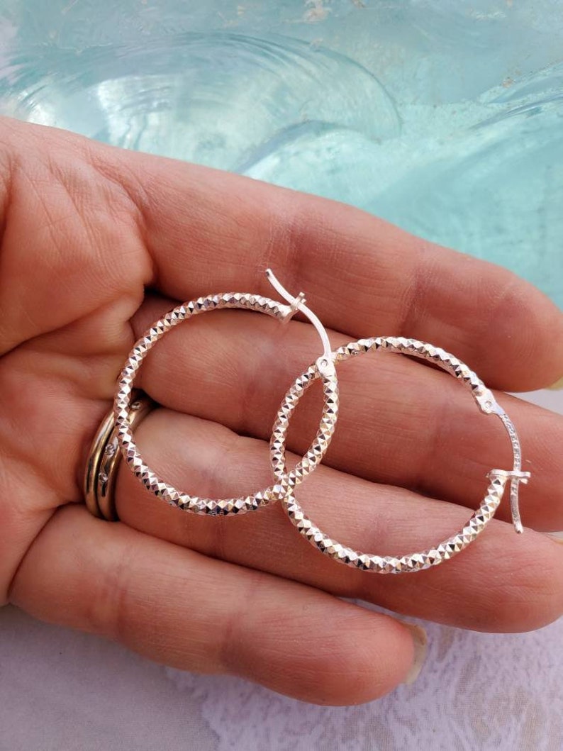 Sterling Silver Textured Hoops Sparkly Medium Skinny Hoop - Etsy