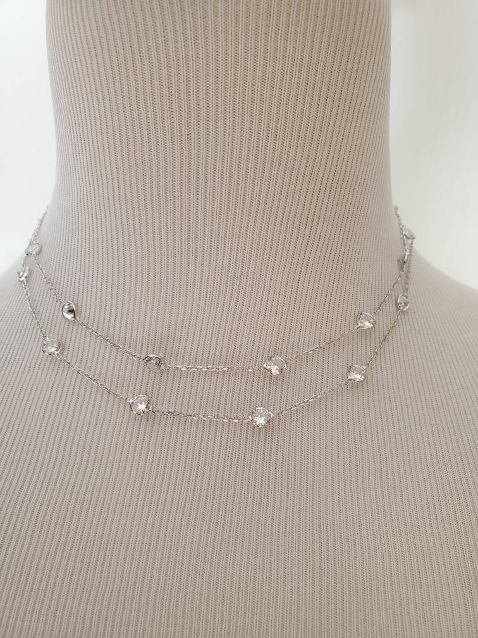 Long Crystal Necklace Sterling Silver 925 Cubic Zirconia Chain | Etsy