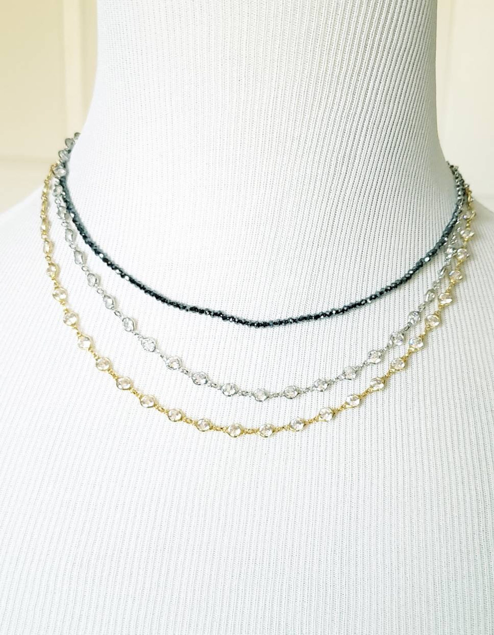 Crystal Station Necklace, Bezel Set CZ Necklace Luxurious Diamonds by ...