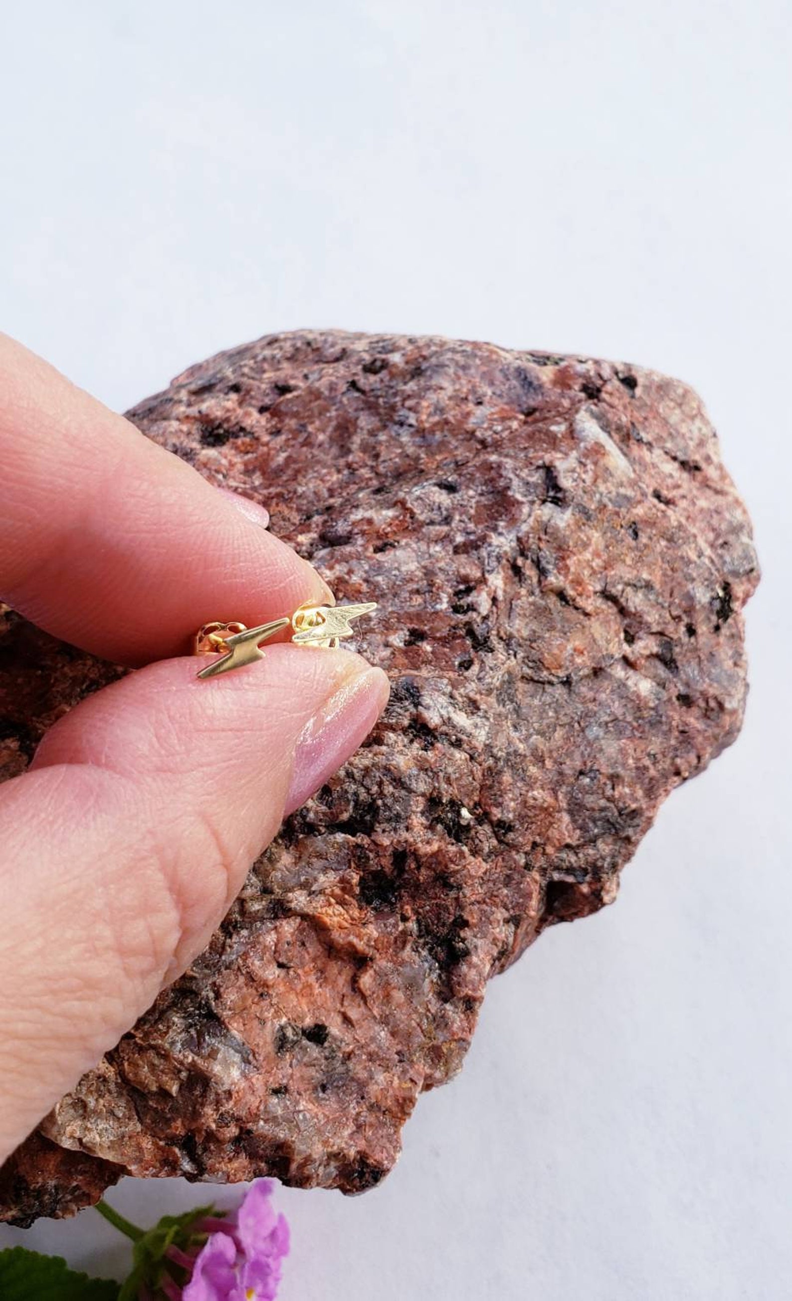 Lightening Stud Earrings 14k Real Gold Hypoallergenic Studs, Gift for ...