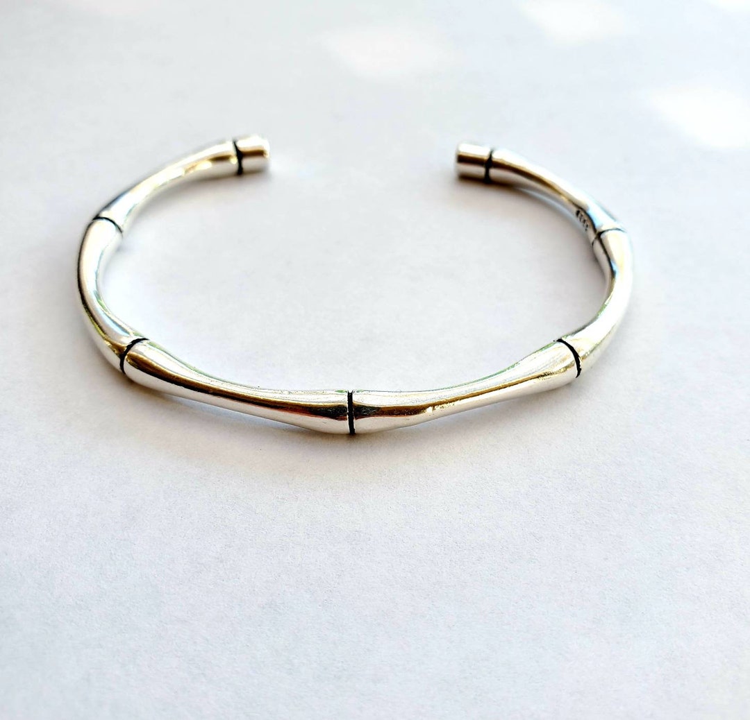 Small Wrist Bracelet Bangle Silver Bamboo Cuff Bracelet - Etsy