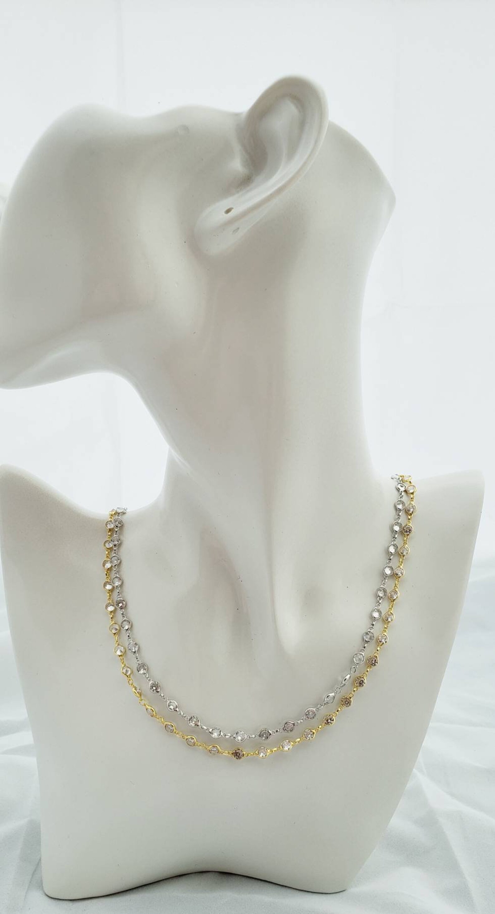 Crystal Station Necklace, Bezel Set CZ Necklace Luxurious Diamonds by ...