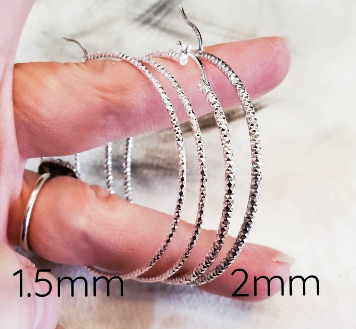 Sterling Silver Textured Hoops Sparkly Medium Skinny Hoop | Etsy