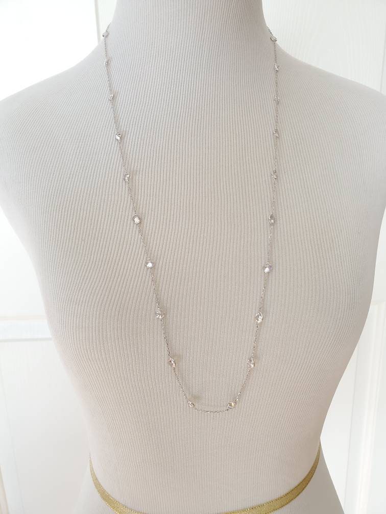 Long Crystal necklace Sterling silver 925 cubic zirconia chain | Etsy