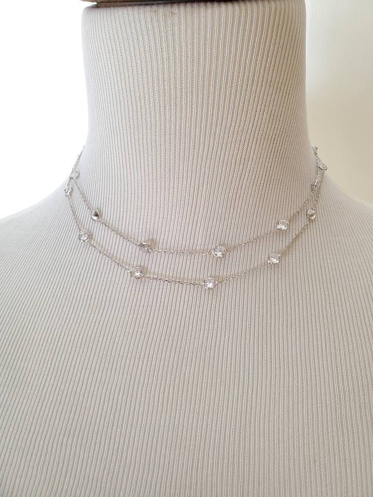 Long Crystal necklace Sterling silver 925 cubic zirconia chain | Etsy