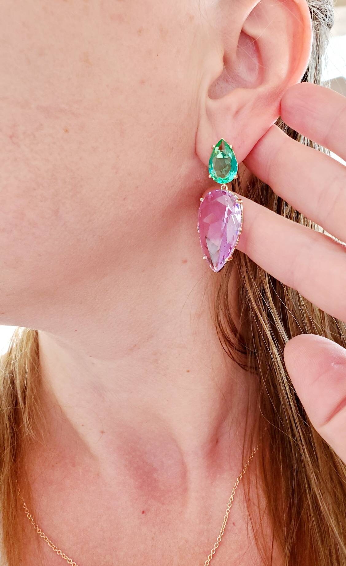 Mismatched earrings Drop Asymmetrical Color Cubic zirconia | Etsy